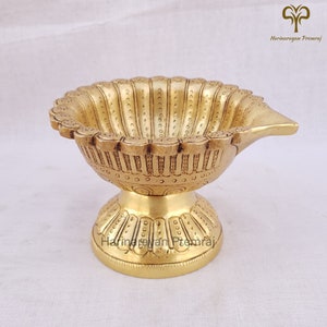 Brass Diya for Puja Temple Decoration, 13CM, Large Diya Stand Oil Lamp ...