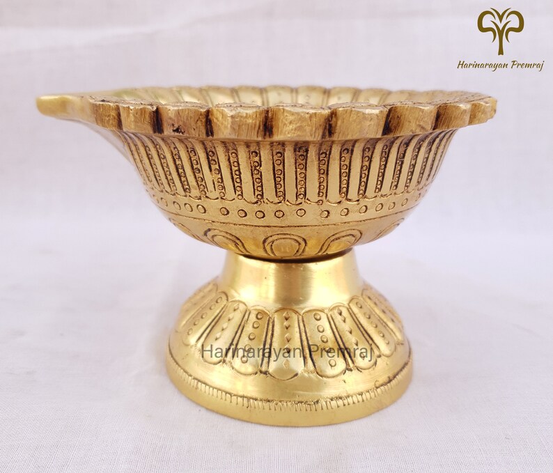 Brass Diya for Puja Temple Decoration, 13CM, Large Diya Stand Oil Lamp ...