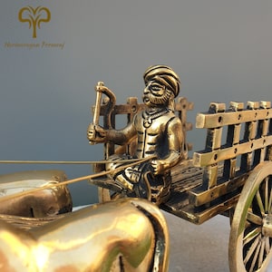 Brass Bull Cart Showpiece, 23CM Vintage Indian Village Bullock Cart ...