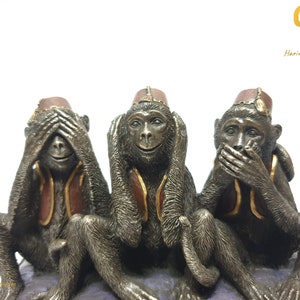 Three(3) Wise Monkeys, 3.1" Inch , Bonded Bronze Monkey Statue, Animal ...