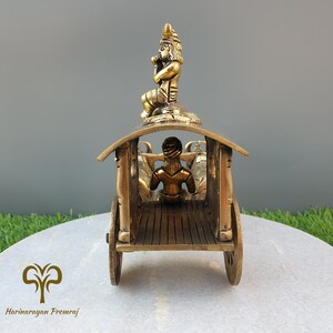 Brass Bull Cart With Krishna Statue, 19CM Lord Krisna Sitting in ...