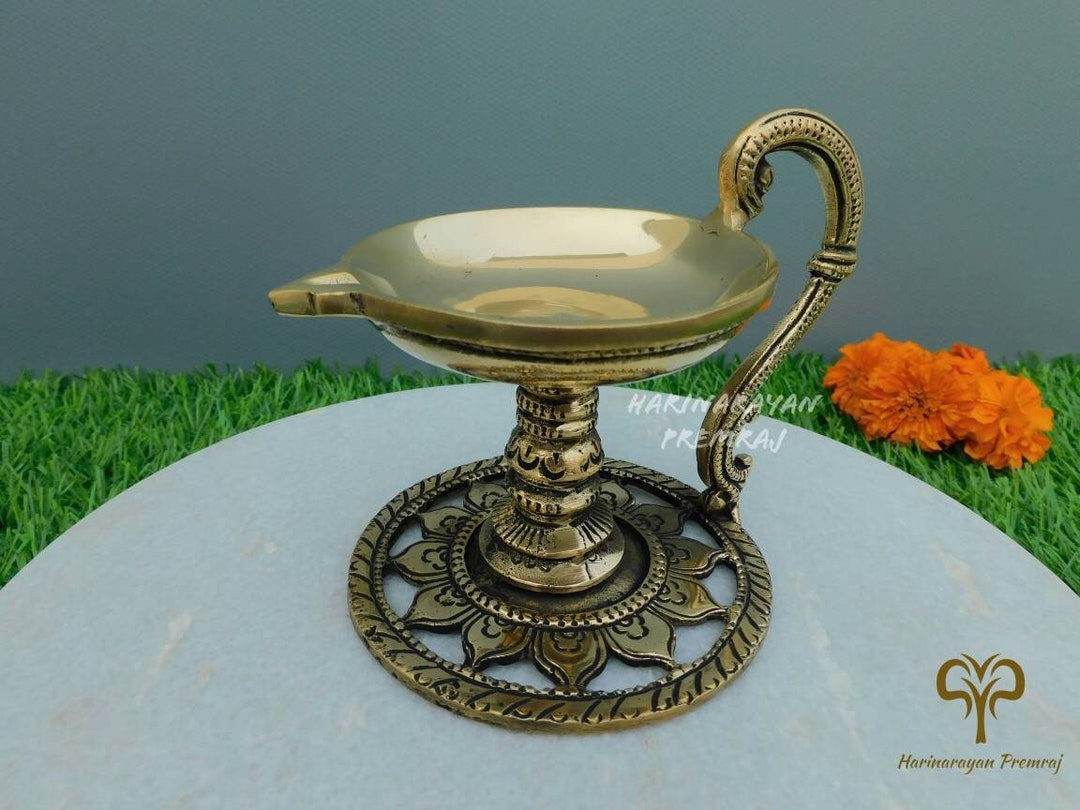 Brass Diya, 4" Inches, Laxmi Diya, Brass Deepak, Lotus Shape Antique ...