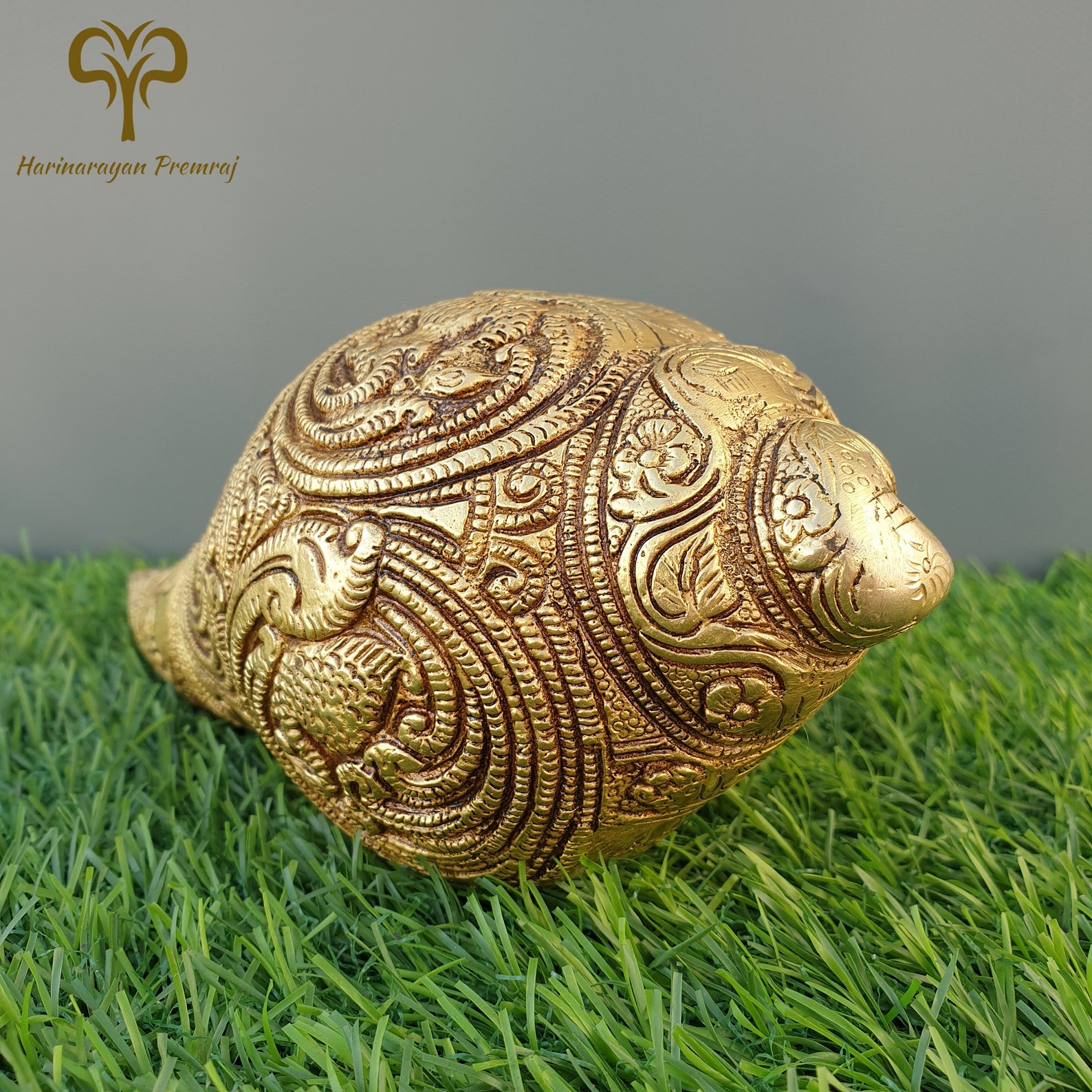 Brass Lord Ganesha Carving Conch Shell, 18CM Brass Conch Shankh ...