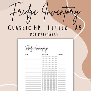 Fridge Inventory (3 Sizes) - Printable PDF - Household Management, Meal ...