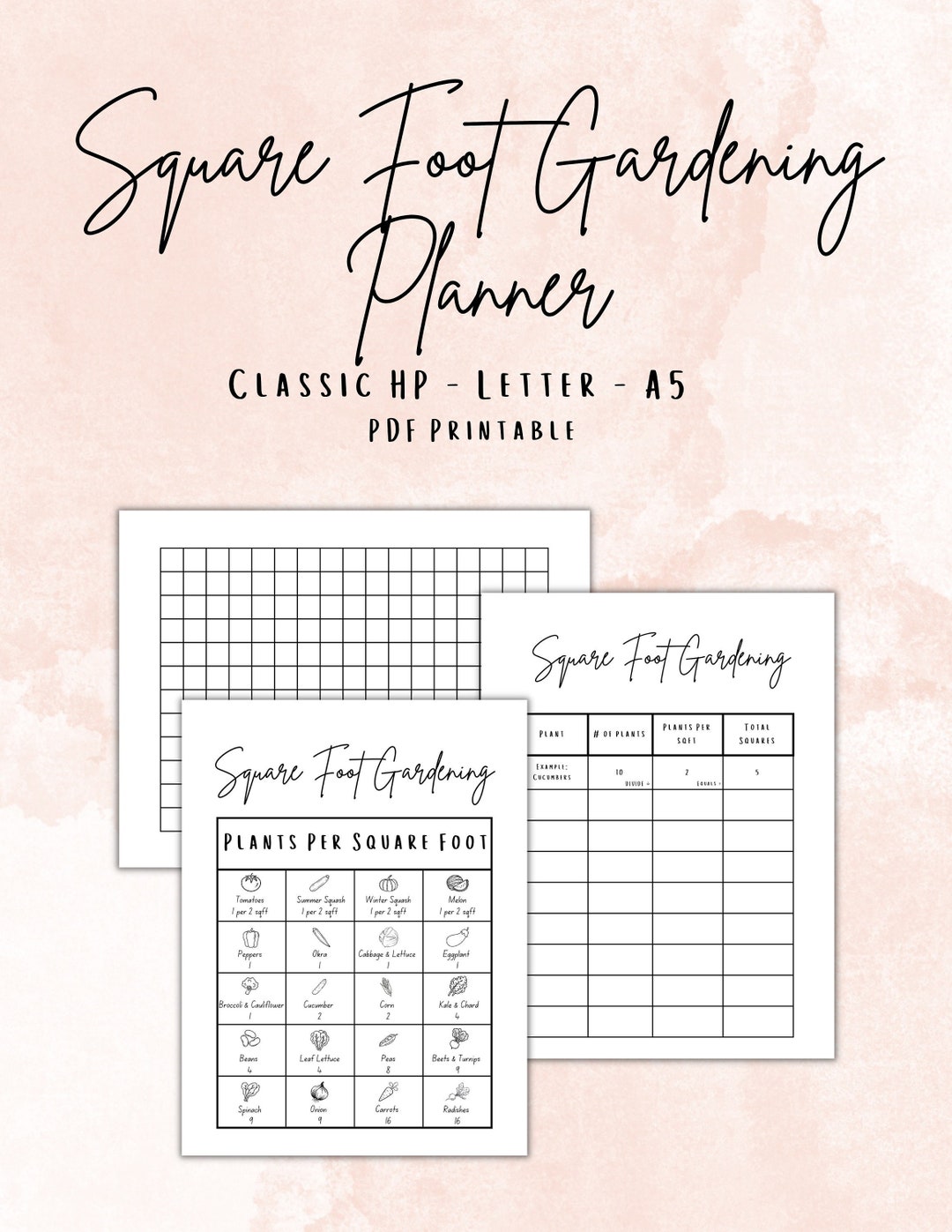 Square Foot Gardening Planner (3 Sizes) - Printable PDF - Happy Planner ...