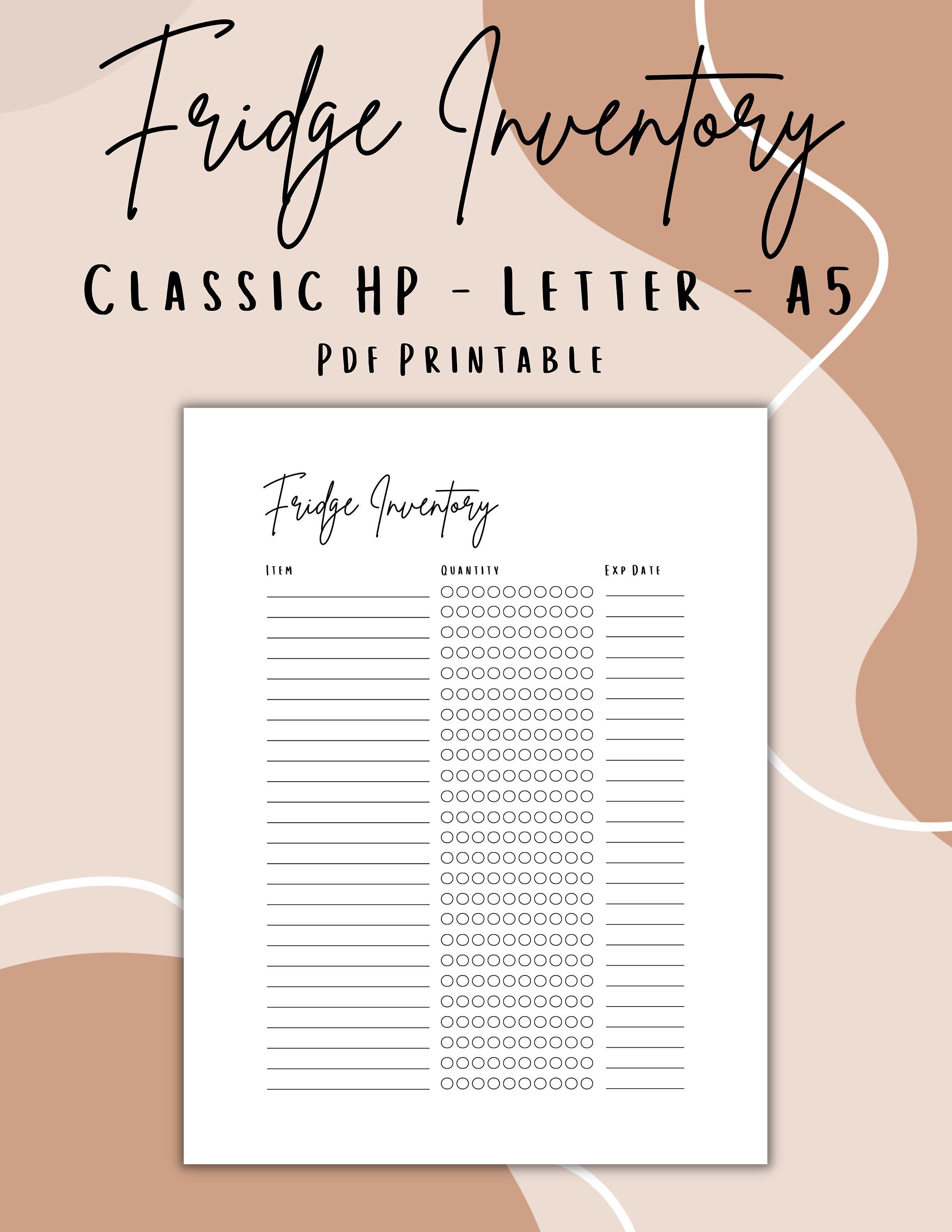 Fridge Inventory (3 Sizes) - Printable PDF - Household Management, Meal ...
