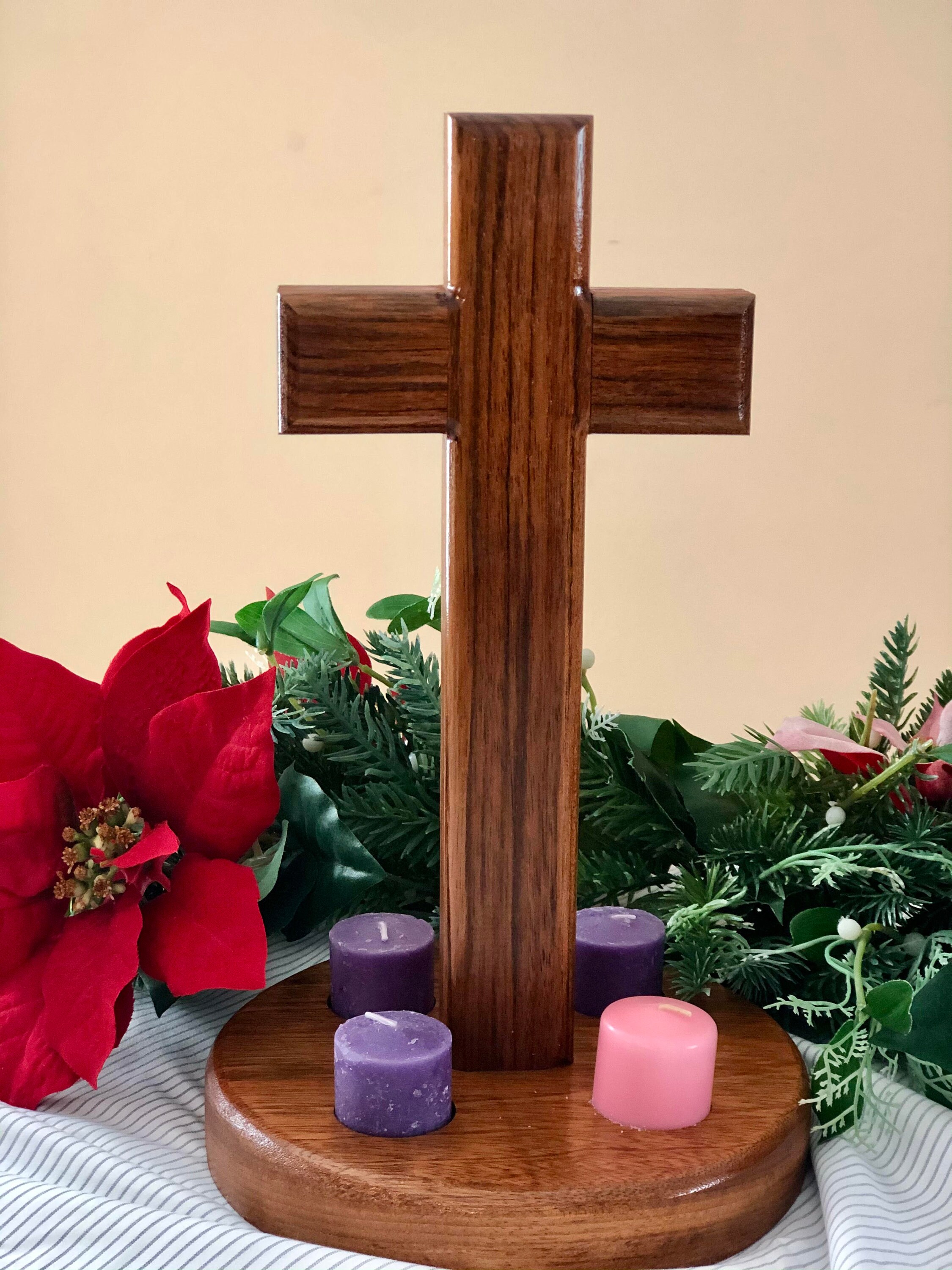 Advent Cross Brazilian Cherry Wooden Cross Christmas Decor - Etsy