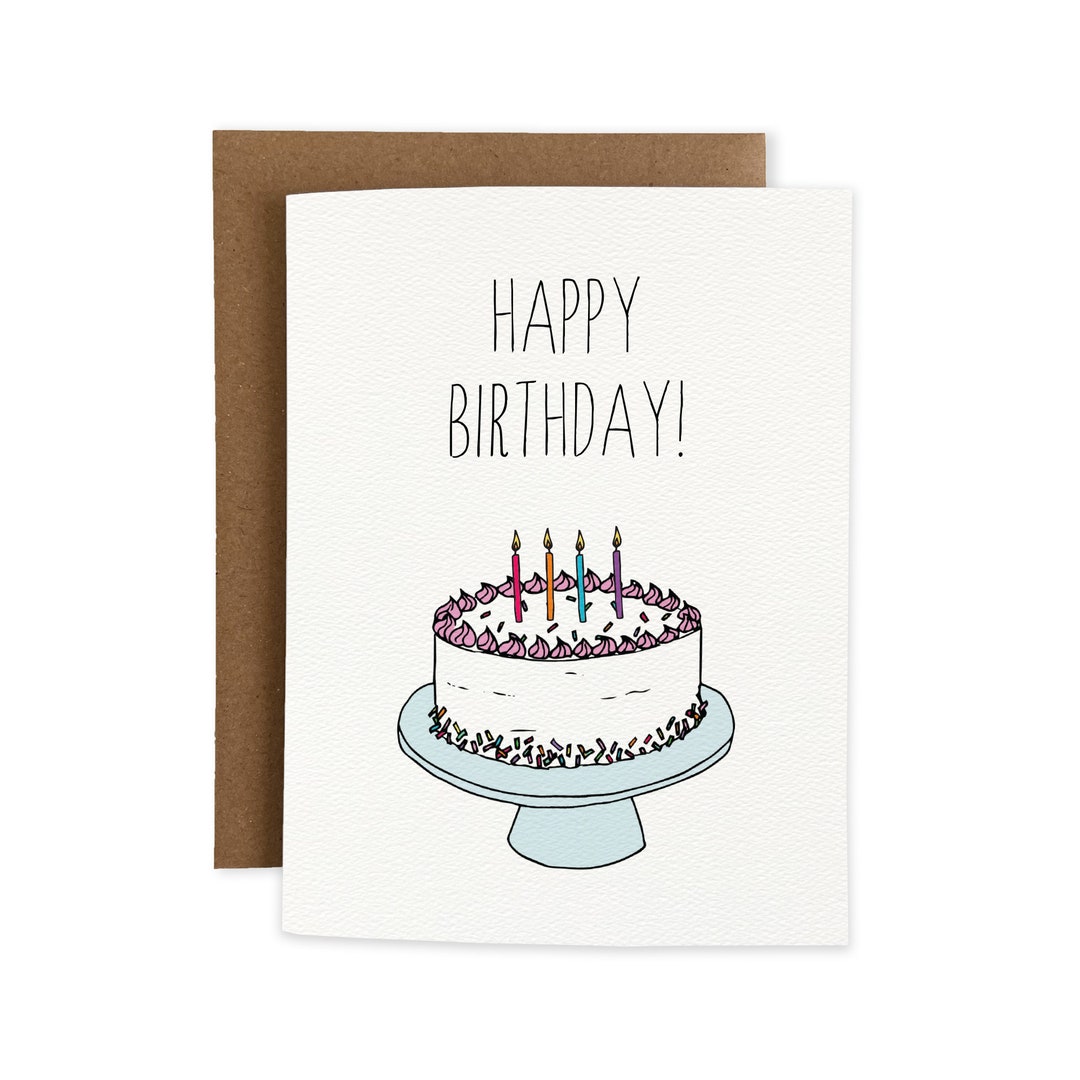 Happy Birthday Cake Birthday Wishes Simple Greeting Card - Etsy