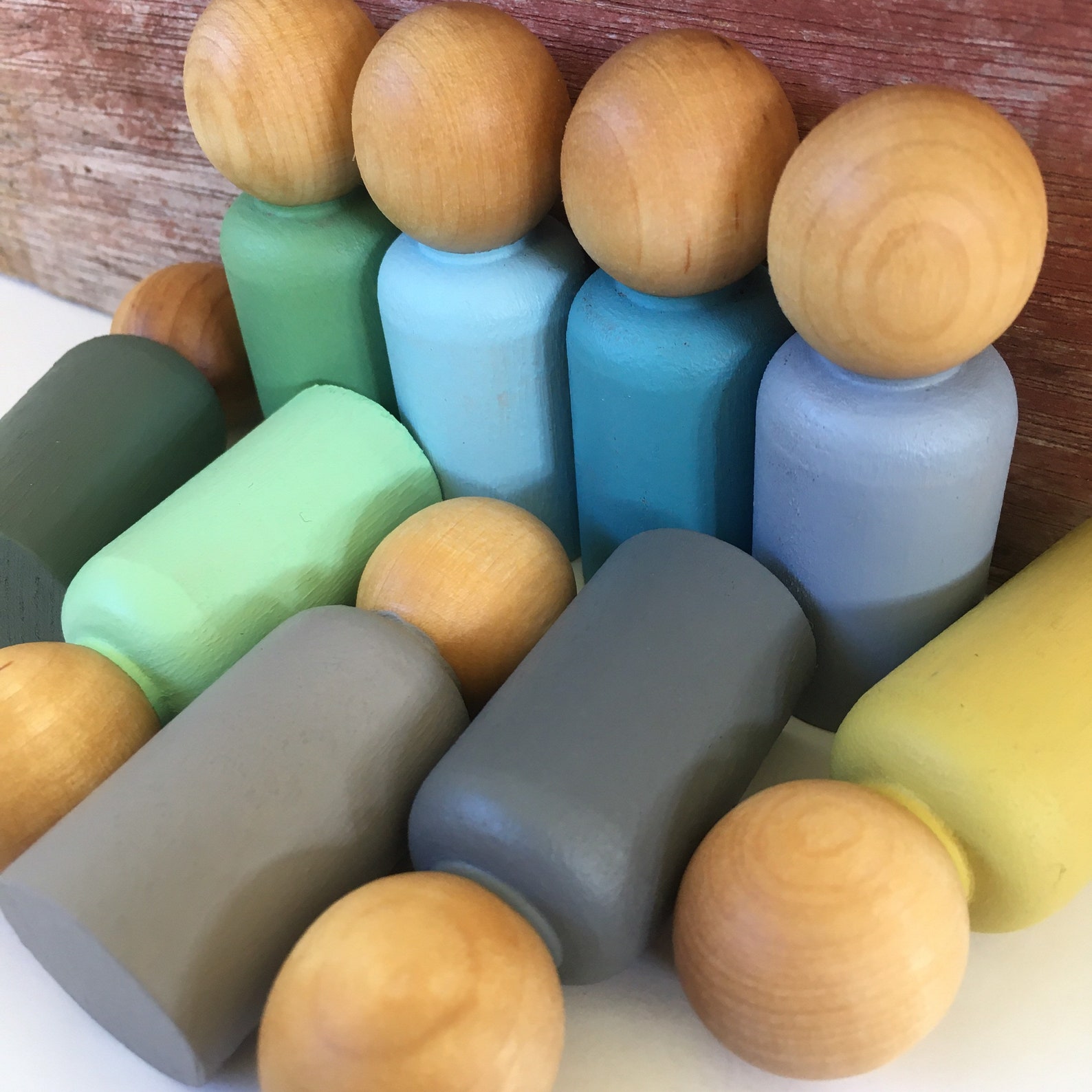 Hand Painted Wooden Peg People Set Natural Wood Peg Dolls - Etsy