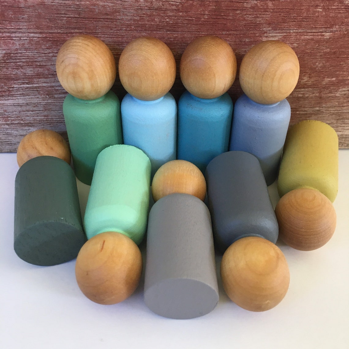 Hand Painted Wooden Peg People Set Natural Wood Peg Dolls - Etsy