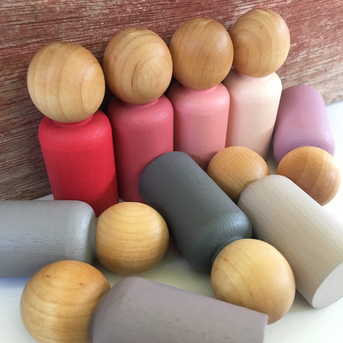 Hand Painted Wooden Peg People Set Natural Wood Peg Dolls Wood Toys ...