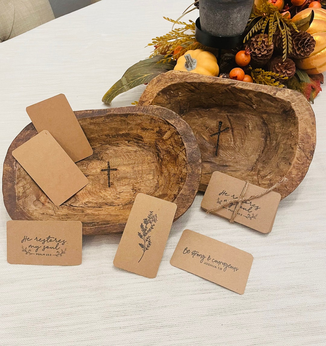 Hand Carved Wood Prayer Bowl With Cross & Scripture Cards - Etsy
