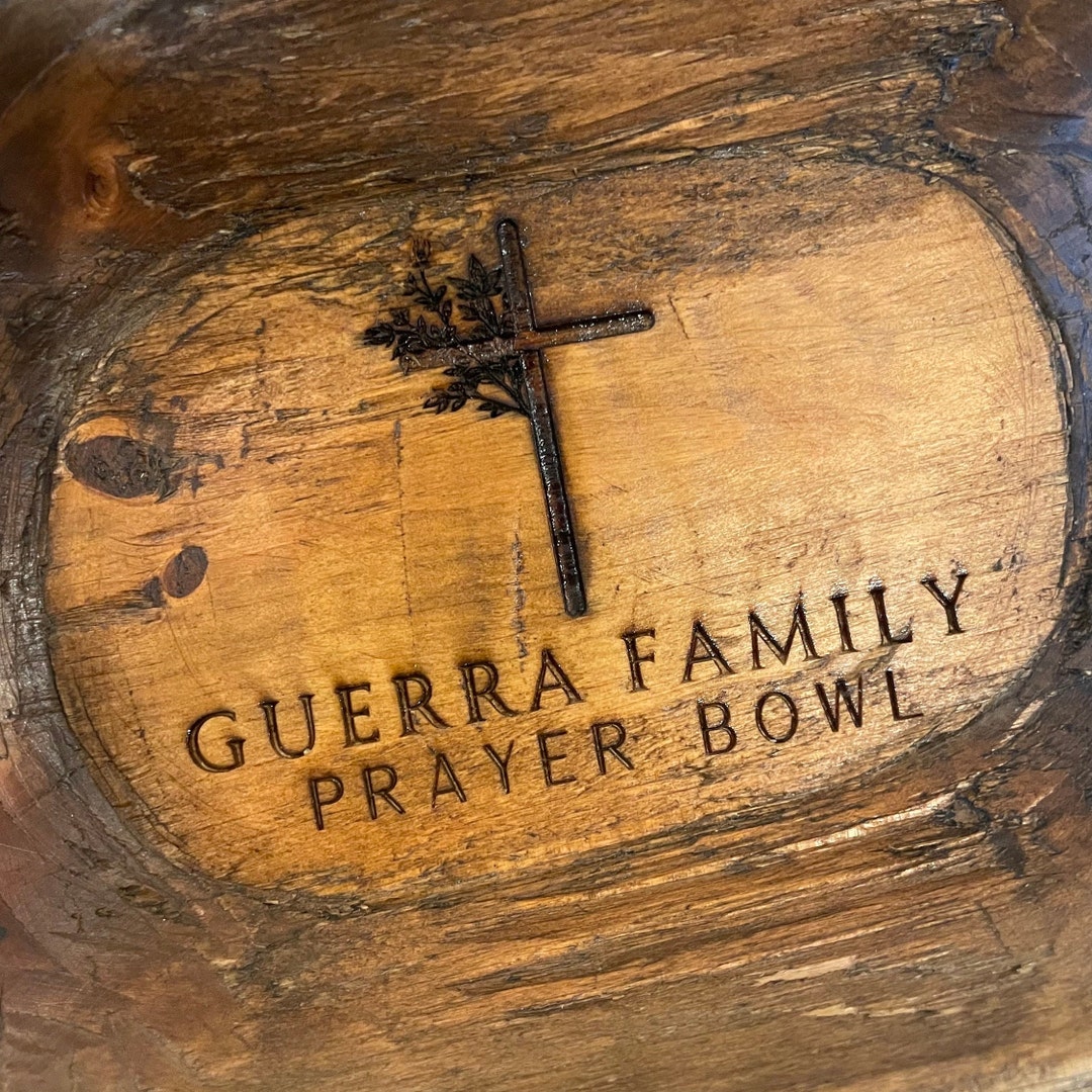 Personalized Family Name Prayer Bowl: Rustic Wood Dough Bowl With ...