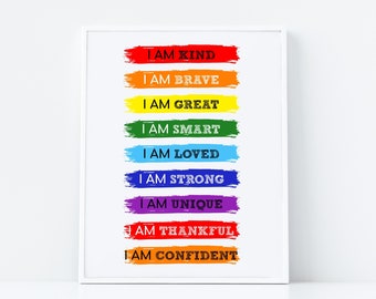 Personalized, Kid Affirmations, Home School Art, Colorful Wall Art ...