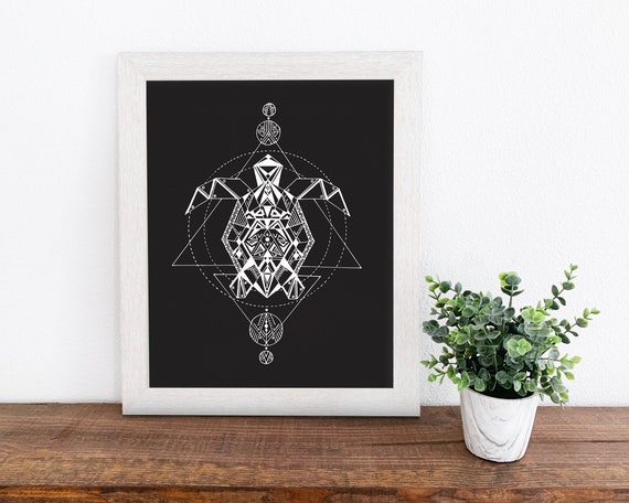 Turtle Wall Art / Hand Drawn Turtle / Geometric Turtle Drawing | Etsy
