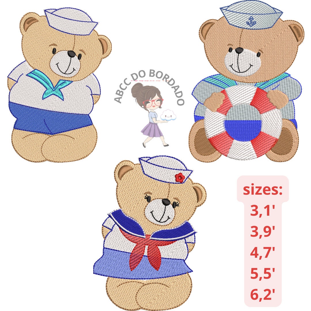 Teddy Bear Sailor Embroidery Design/ SIZES: 3.1' 3.9' 4.7' 5.5' 6.2' - Etsy