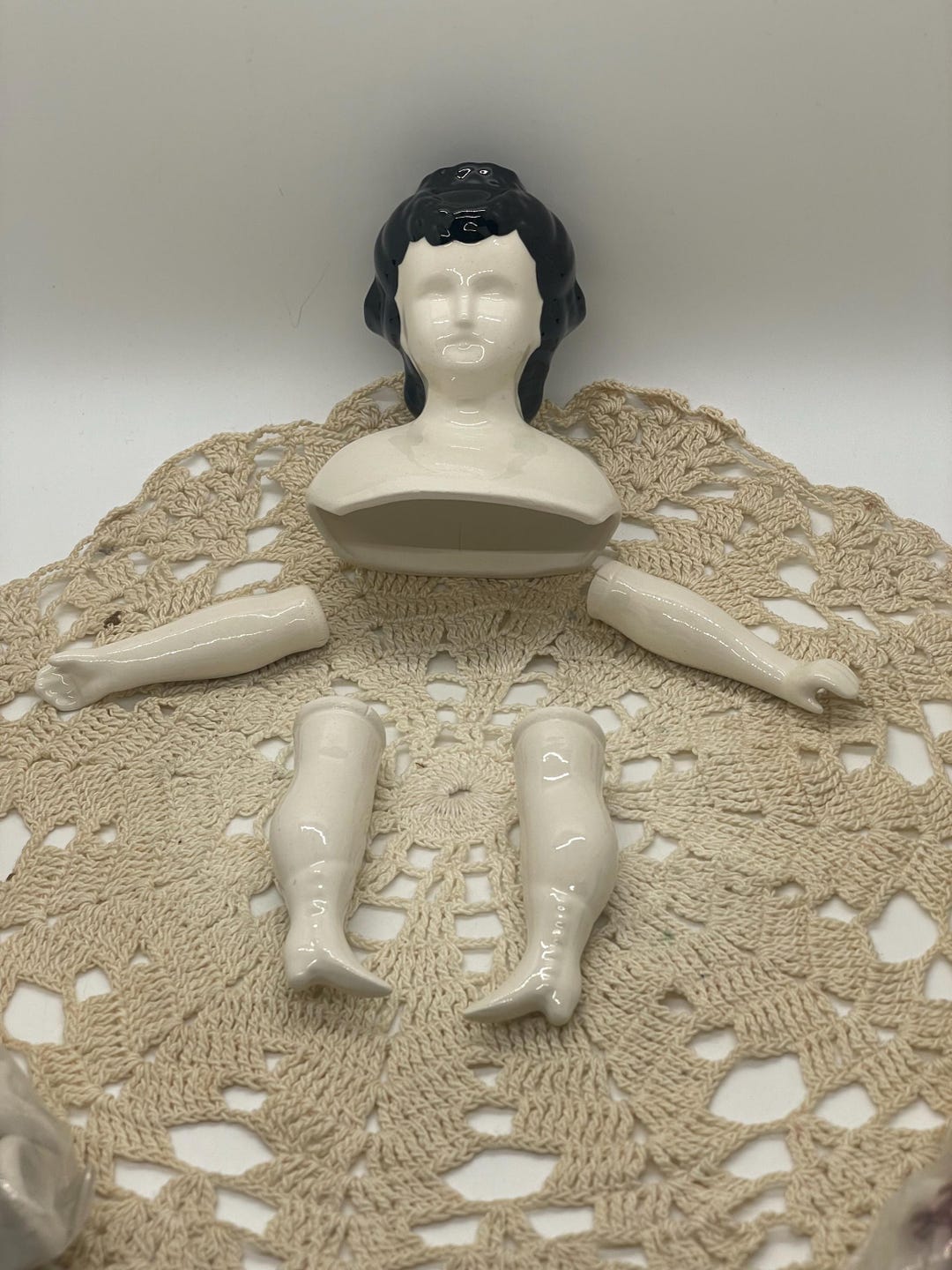 Porcelain Doll Head Black Hair, Glazed With Arms and Legs - Etsy