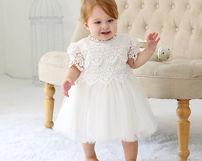 White Lace Christening Gown, Infant Baptism Dress, Unique Baby Boho ...