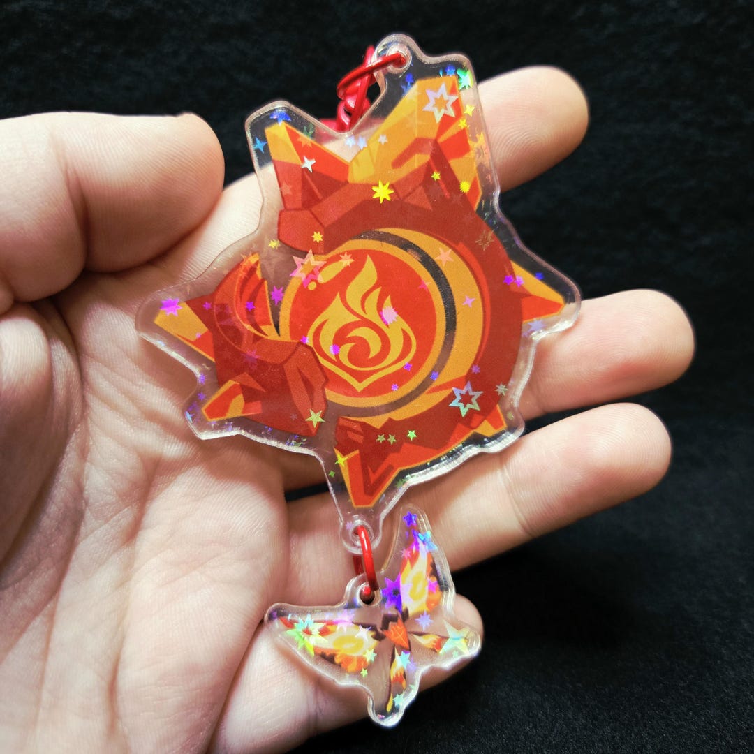 Pyroculus Crystalfly (natlan) Genshin Impact Keychain: 3“ Double-sided ...