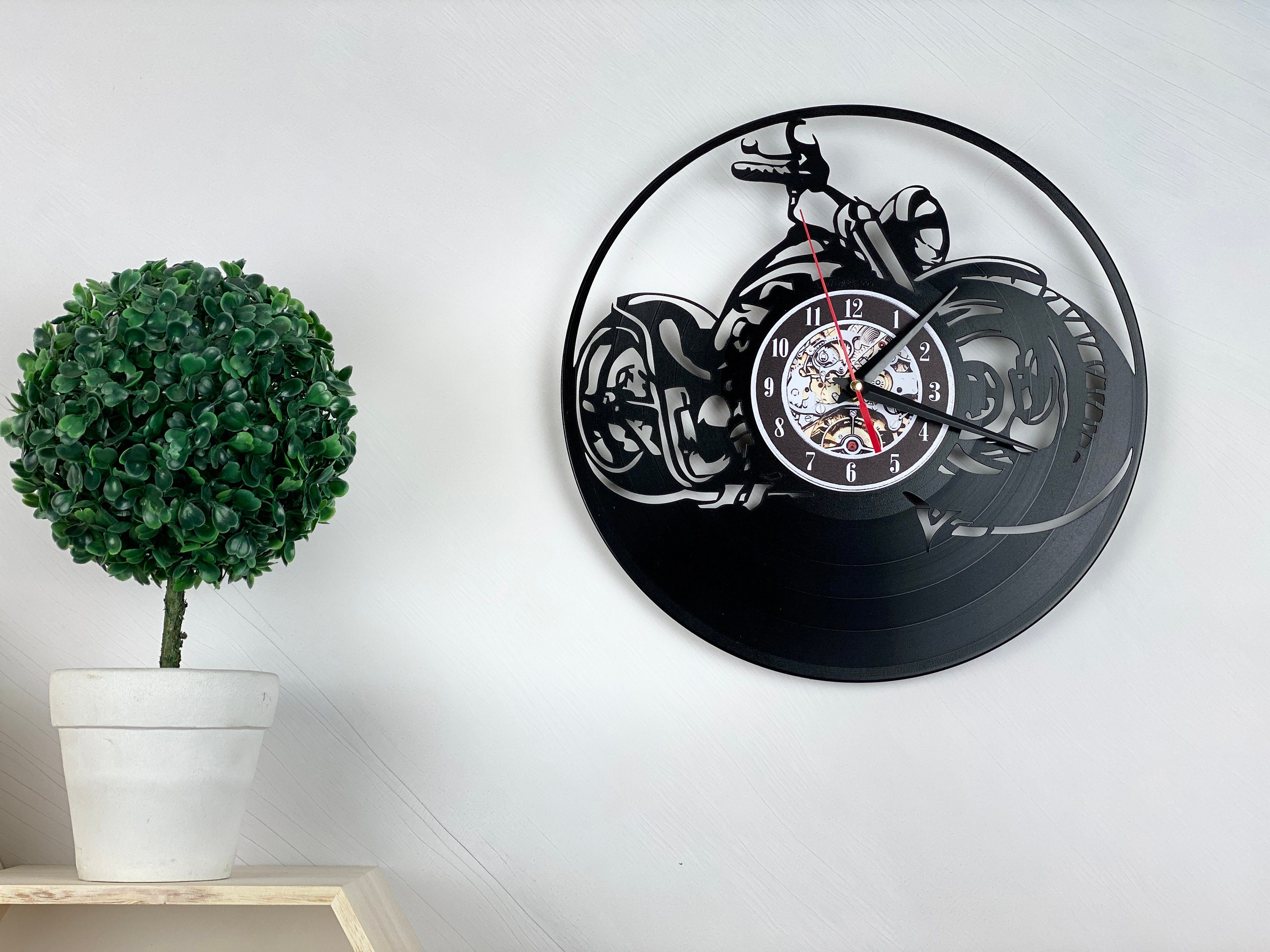Moto Racing Room Decor Man Cave Vinyl Record Clock Motorcycle Wall ...