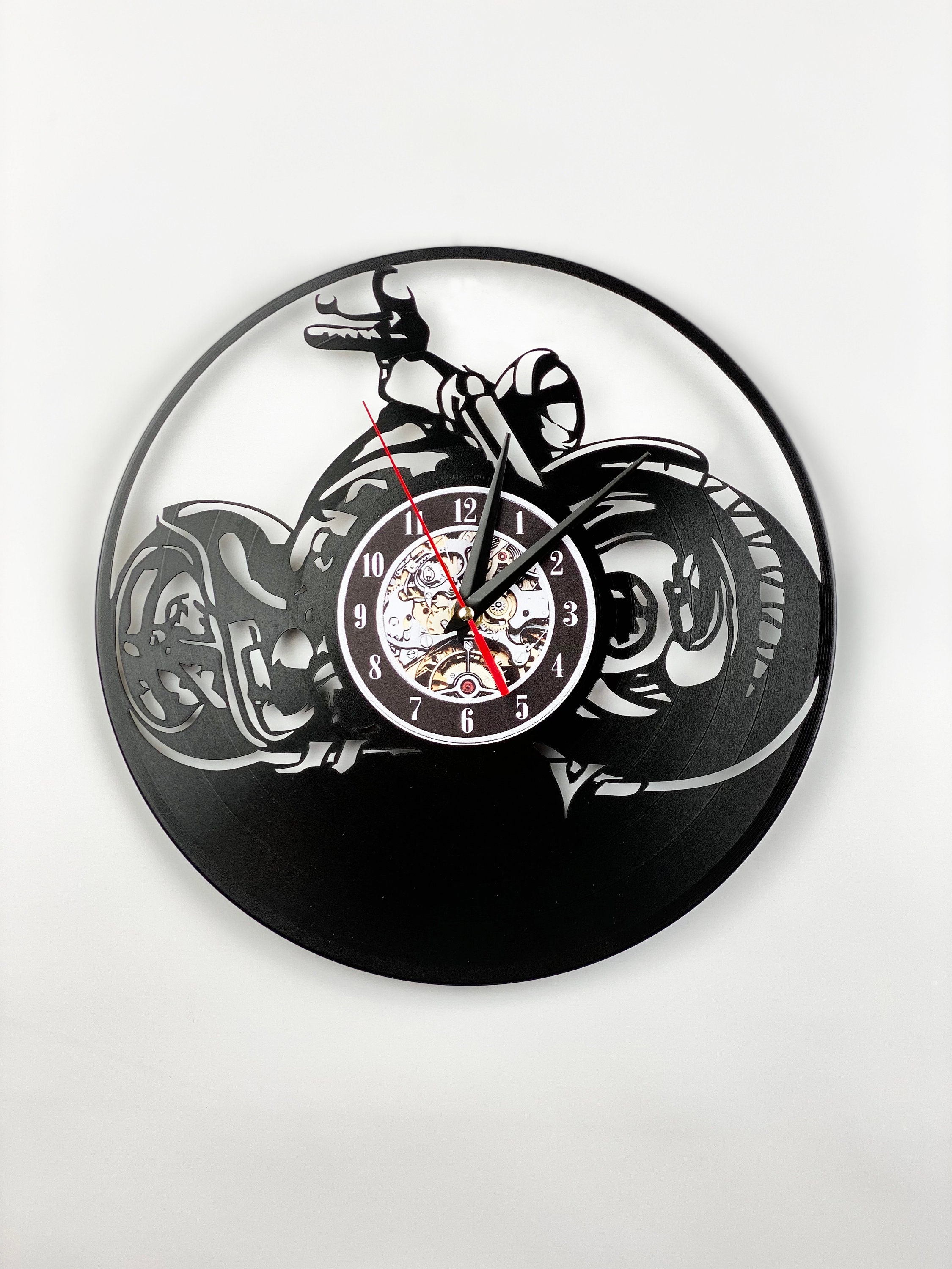 Moto Racing Room Decor Man Cave Vinyl Record Clock Motorcycle Wall ...