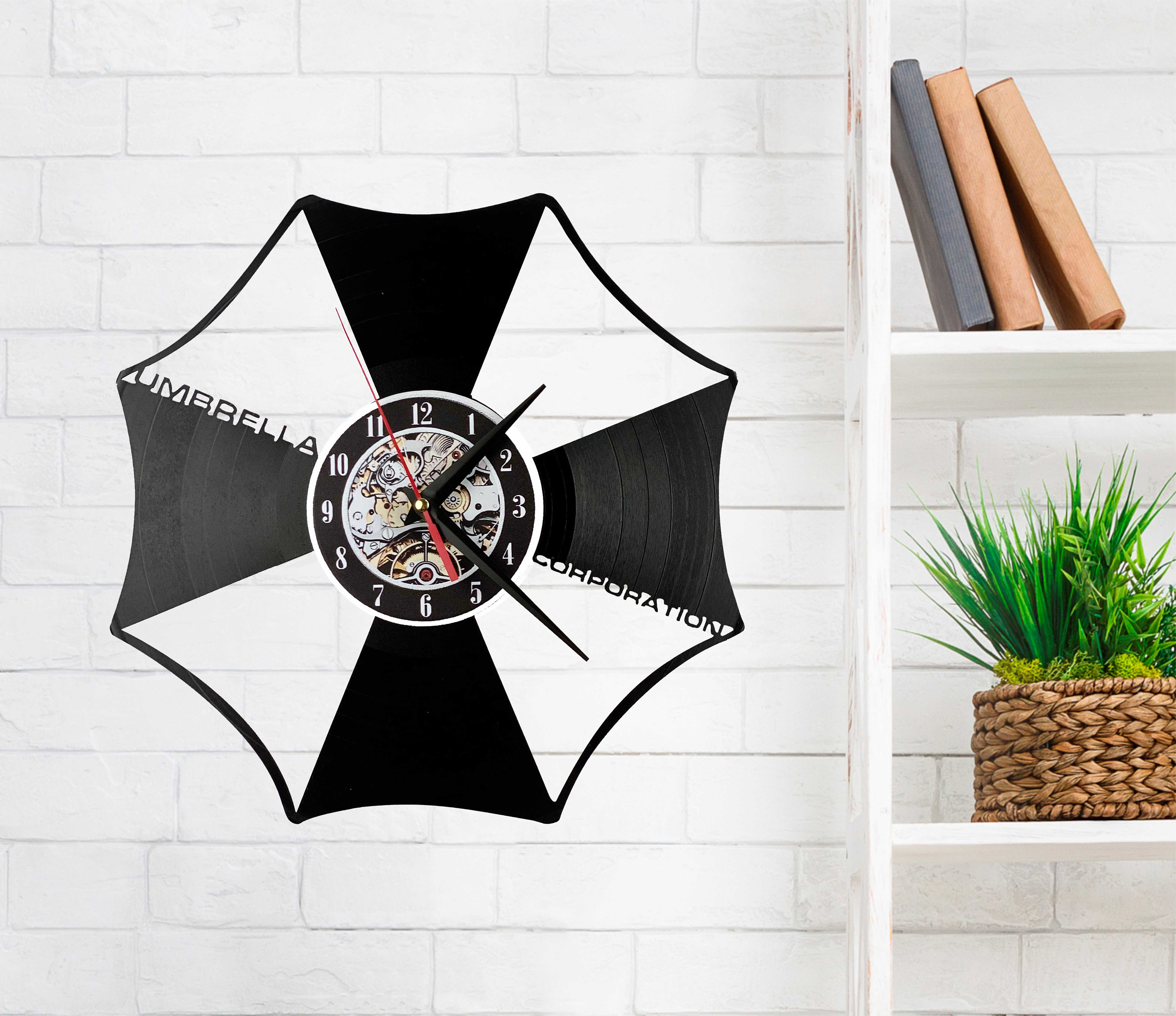 Nerd Room Decor Video Game Theme Vinyl Record Wall Clock Umbrella Corp ...