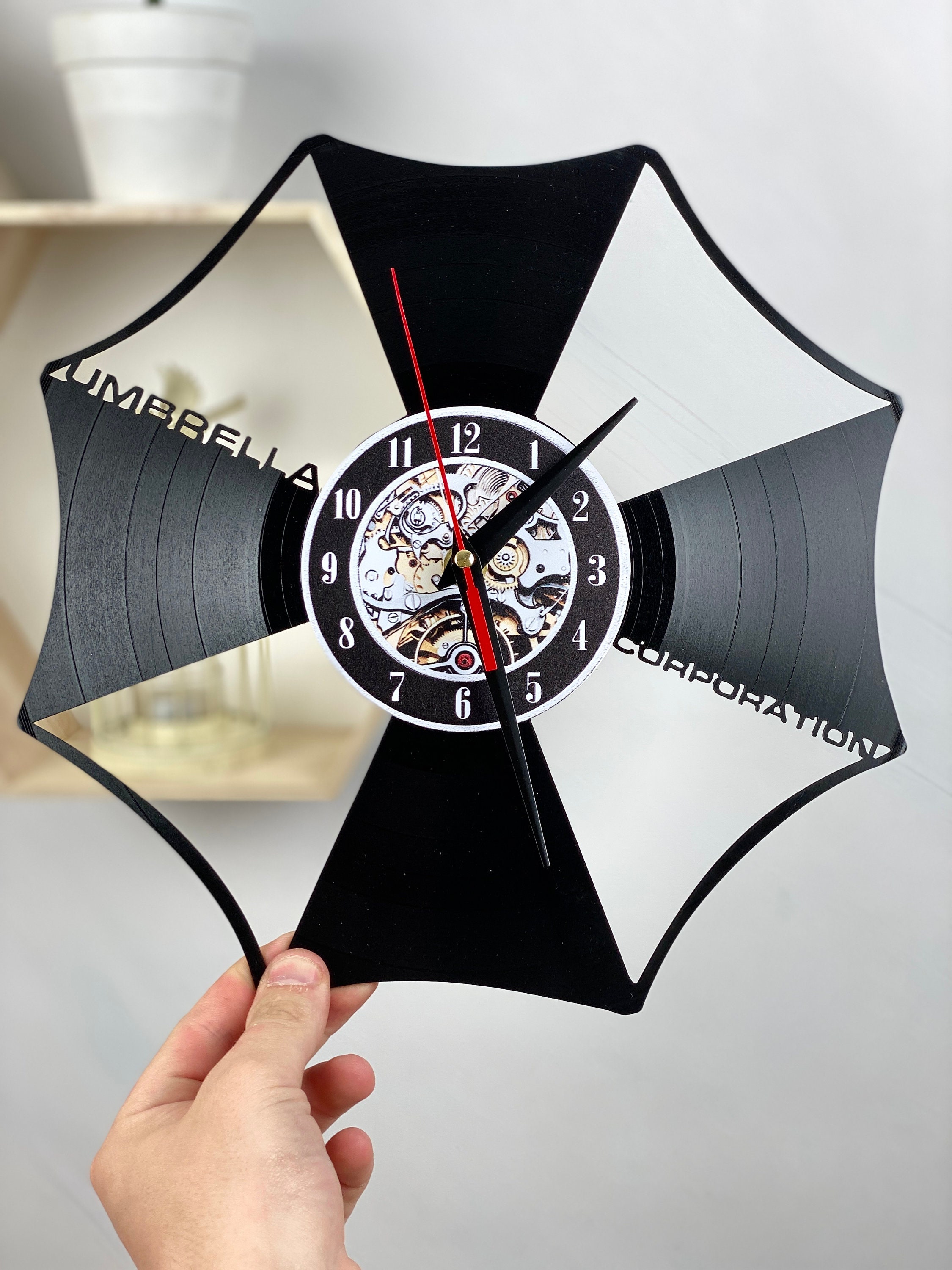 Nerd Room Decor Video Game Theme Vinyl Record Wall Clock Umbrella Corp ...