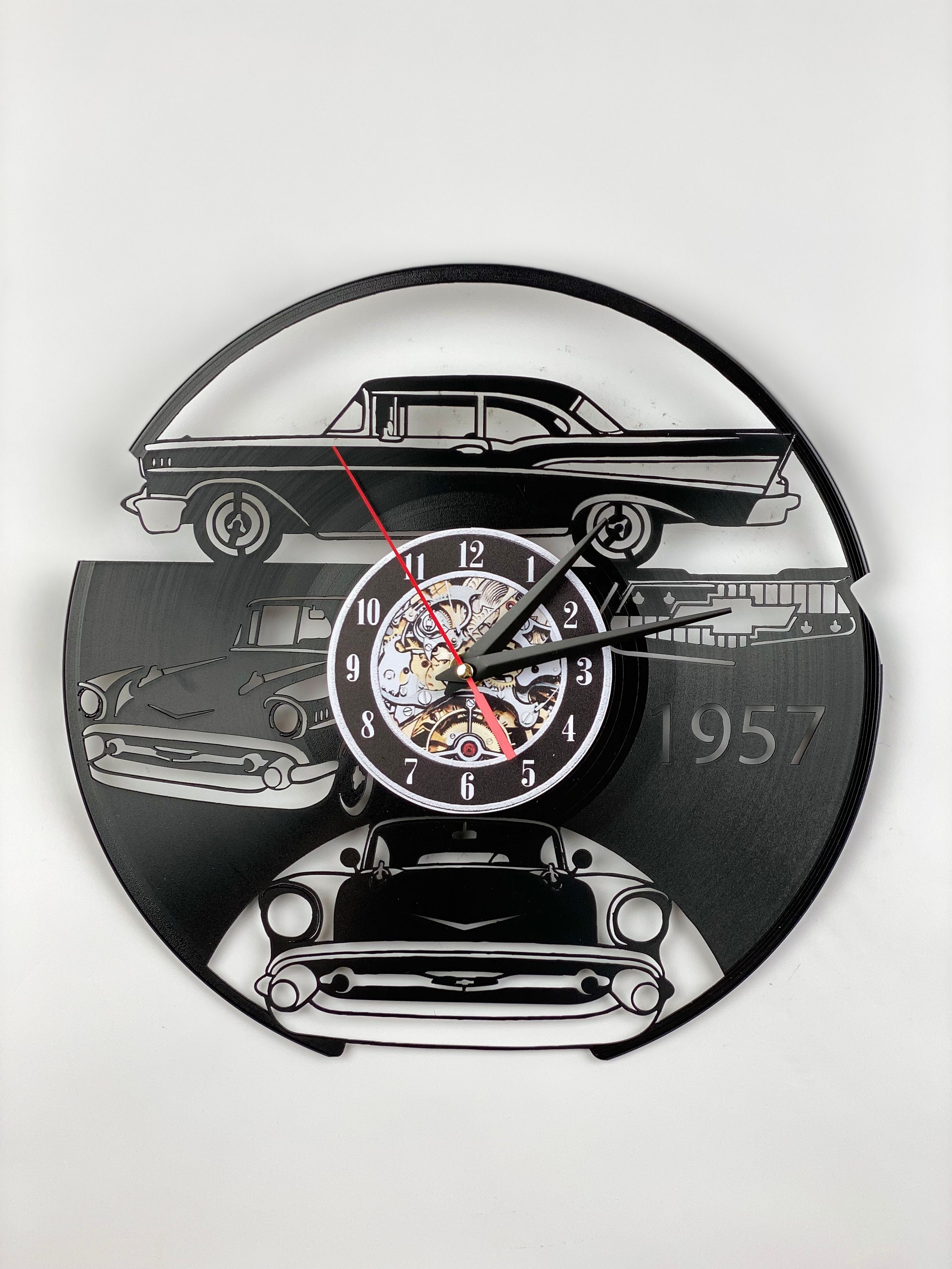 Man Cave Decor, Retro Car Vinyl Record Clock, Vintage Car Wall Clock ...