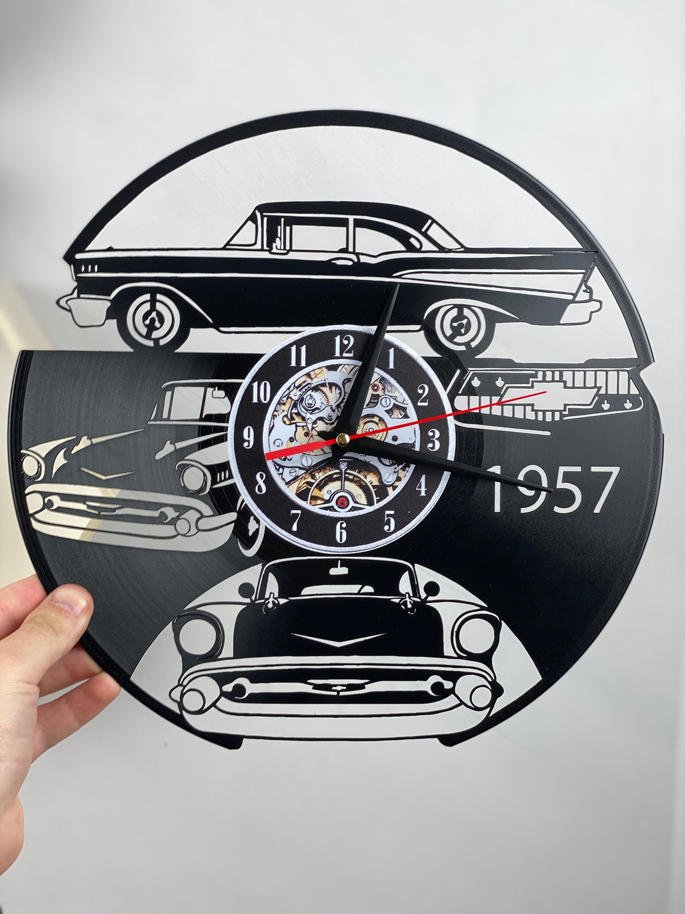 Man Cave Decor, Retro Car Vinyl Record Clock, Vintage Car Wall Clock ...