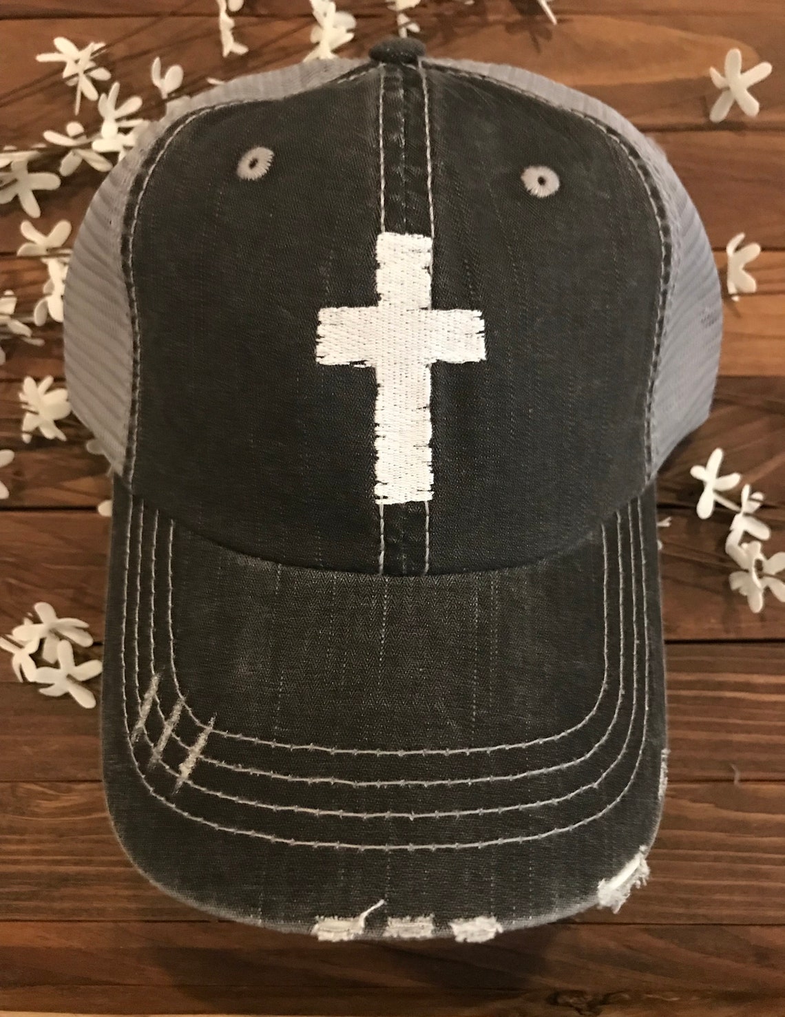Unisex Vintage Embroidered Distressed Cross Cap | Etsy