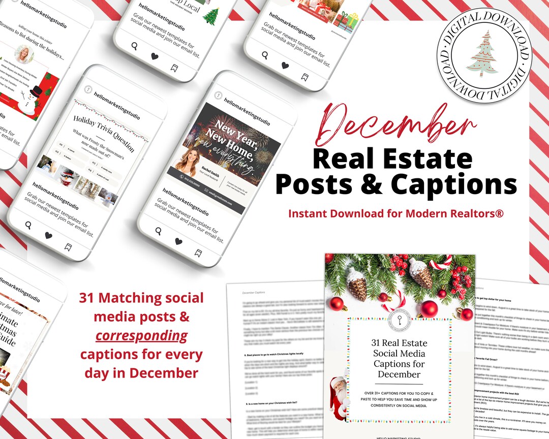 December Real Estate Captions & 31 Matching Real Estate Canva Posts ...
