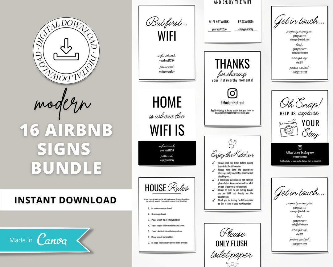 Rental Sign Bundle | Wifi Password Sign | Welcome Sign | Vacation ...