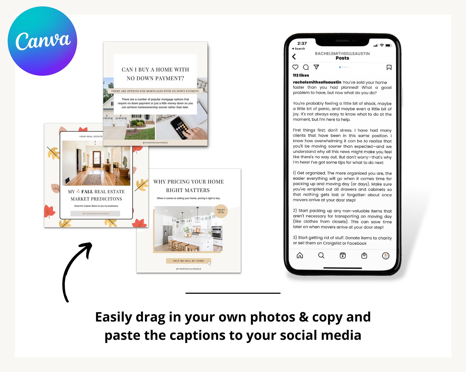 September Real Estate Captions & 30 Matching Real Estate Canva Posts ...
