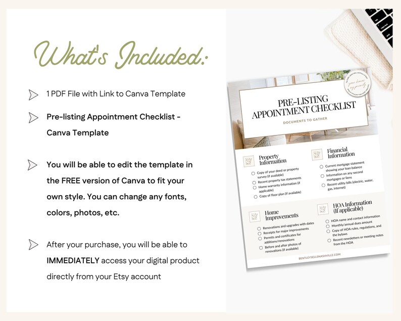 Pre-listing Appointment Checklist | Listing Presentation Prep | Canva ...