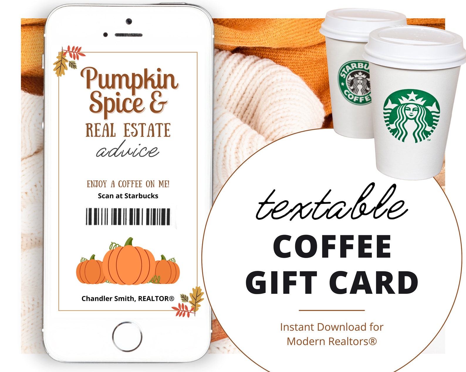 Fall Digital Coffee Gift Card | Textable Pumpkin Spice & Real Estate ...