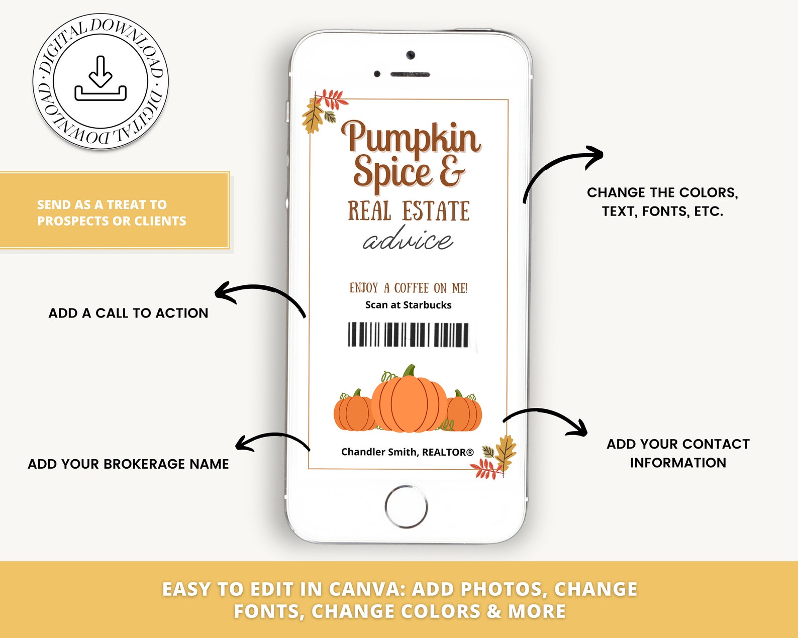 Fall Digital Coffee Gift Card Textable Pumpkin Spice & Real - Etsy