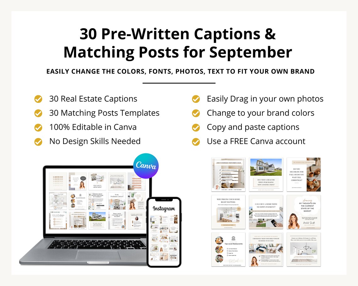 September Real Estate Captions & 30 Matching Real Estate Canva - Etsy