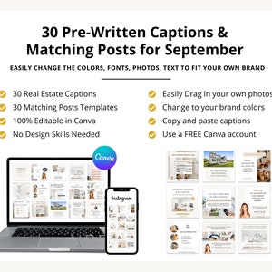 September Real Estate Captions & 30 Matching Real Estate Canva Posts ...