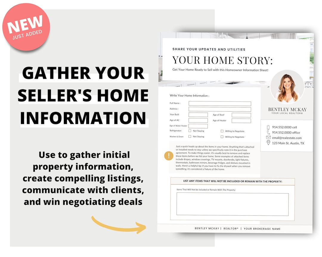 Real Estate Home Seller Information | Seller Questionnaire | Seller ...