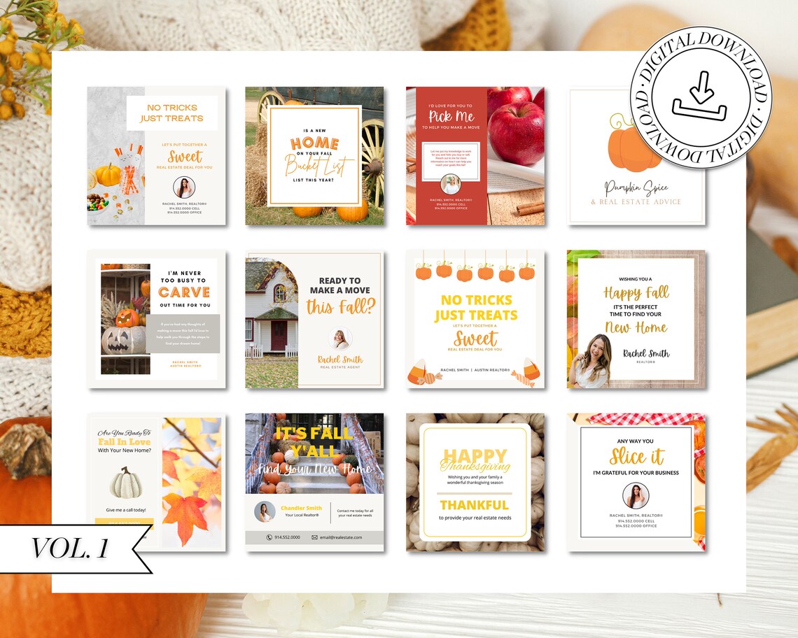 Fall Instagram Social Media Posts | Pumpkin Spice Real Estate | Fall ...