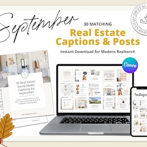 September Real Estate Captions & 30 Matching Real Estate Canva Posts ...