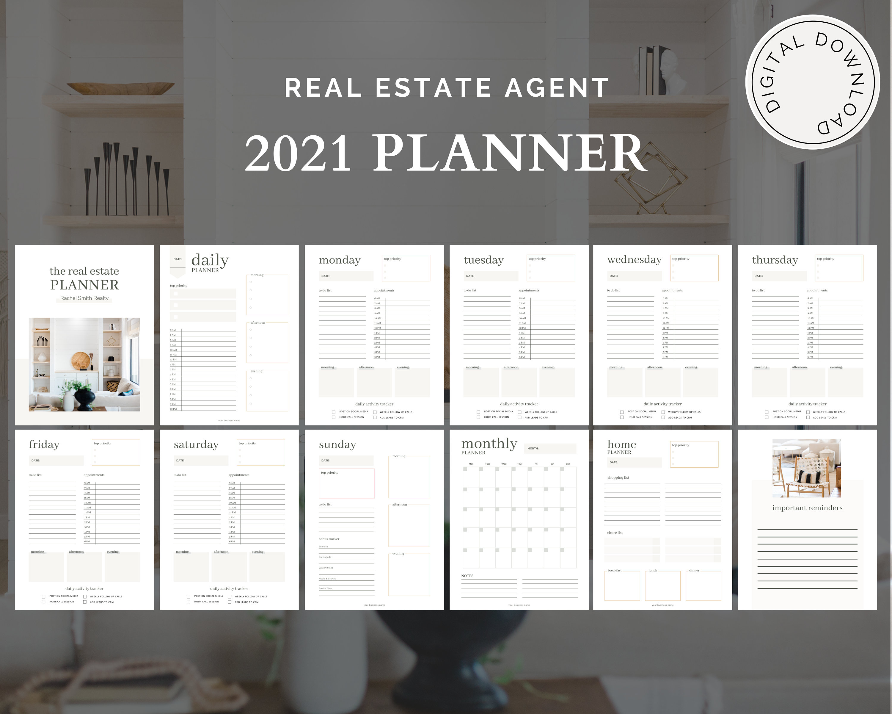 2021 Realtor Daily Task Tracker & Planner Printable Canva | Etsy