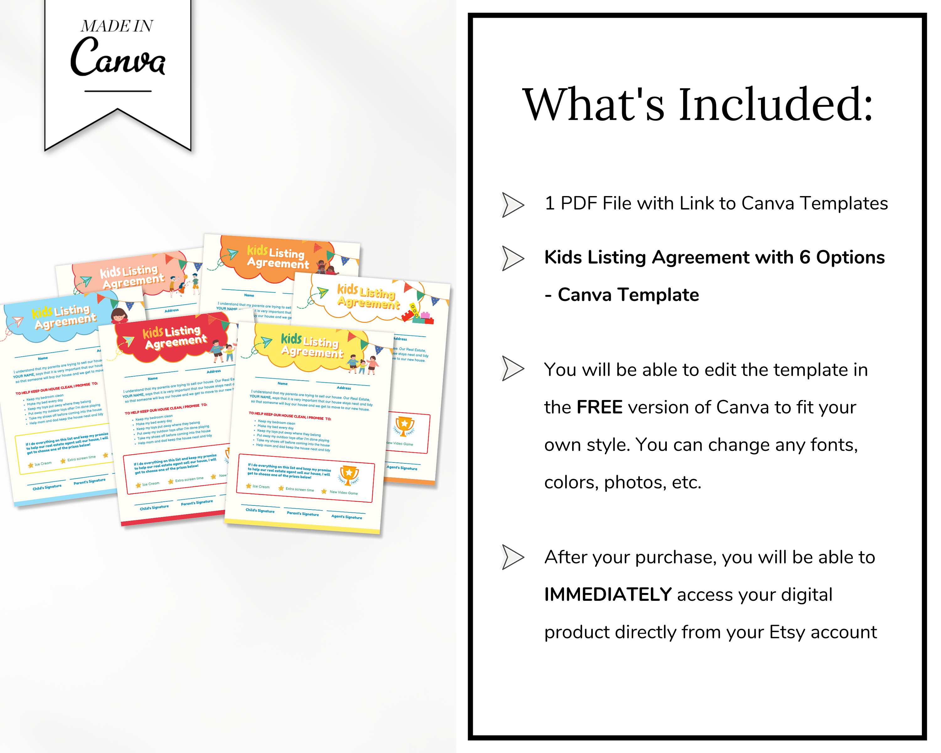 Real Estate Kids Listing Agreement Real Estate Marketing - Etsy