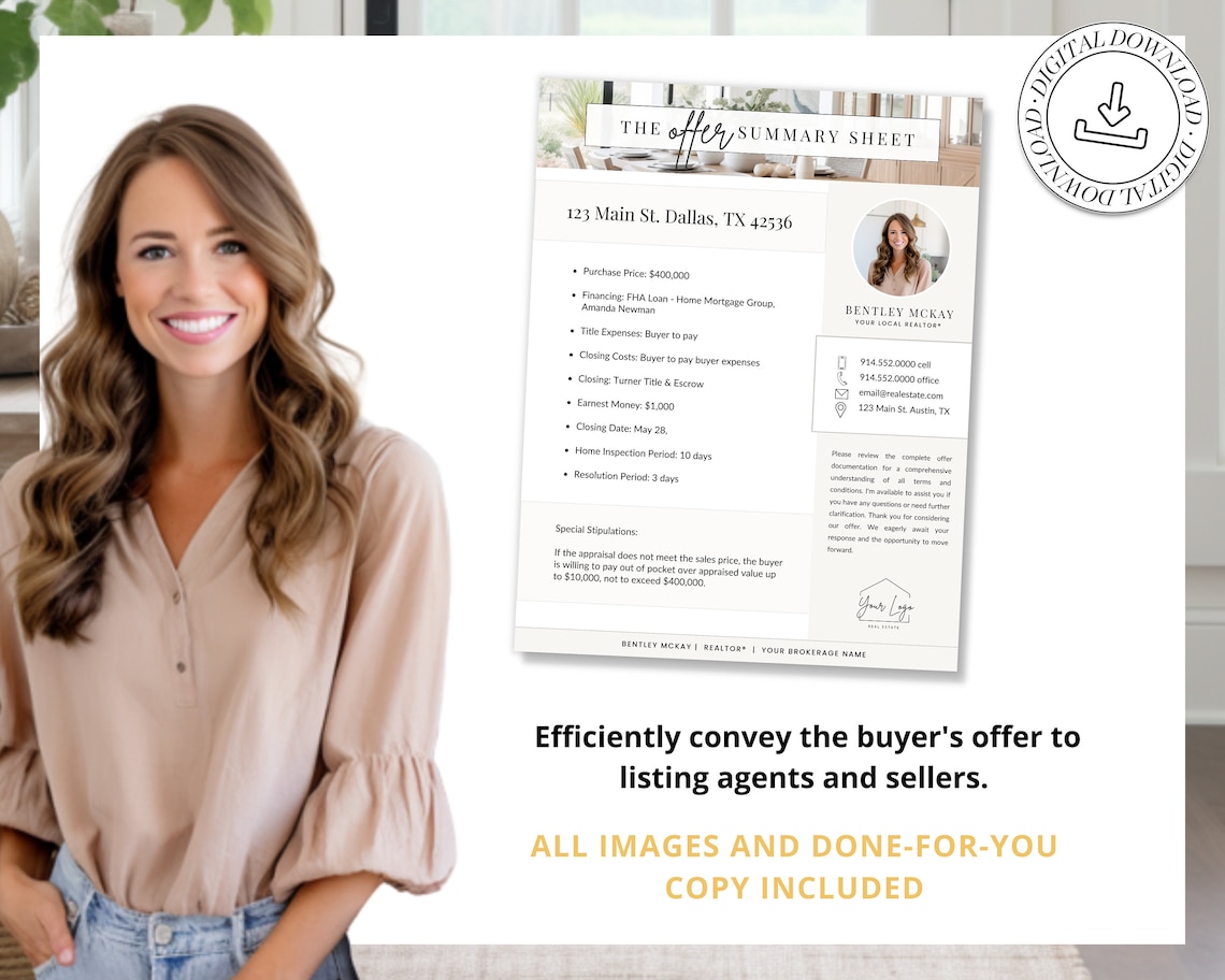 Offer Summary Cover Sheet | Real Estate Marketing | Multiple Offer ...