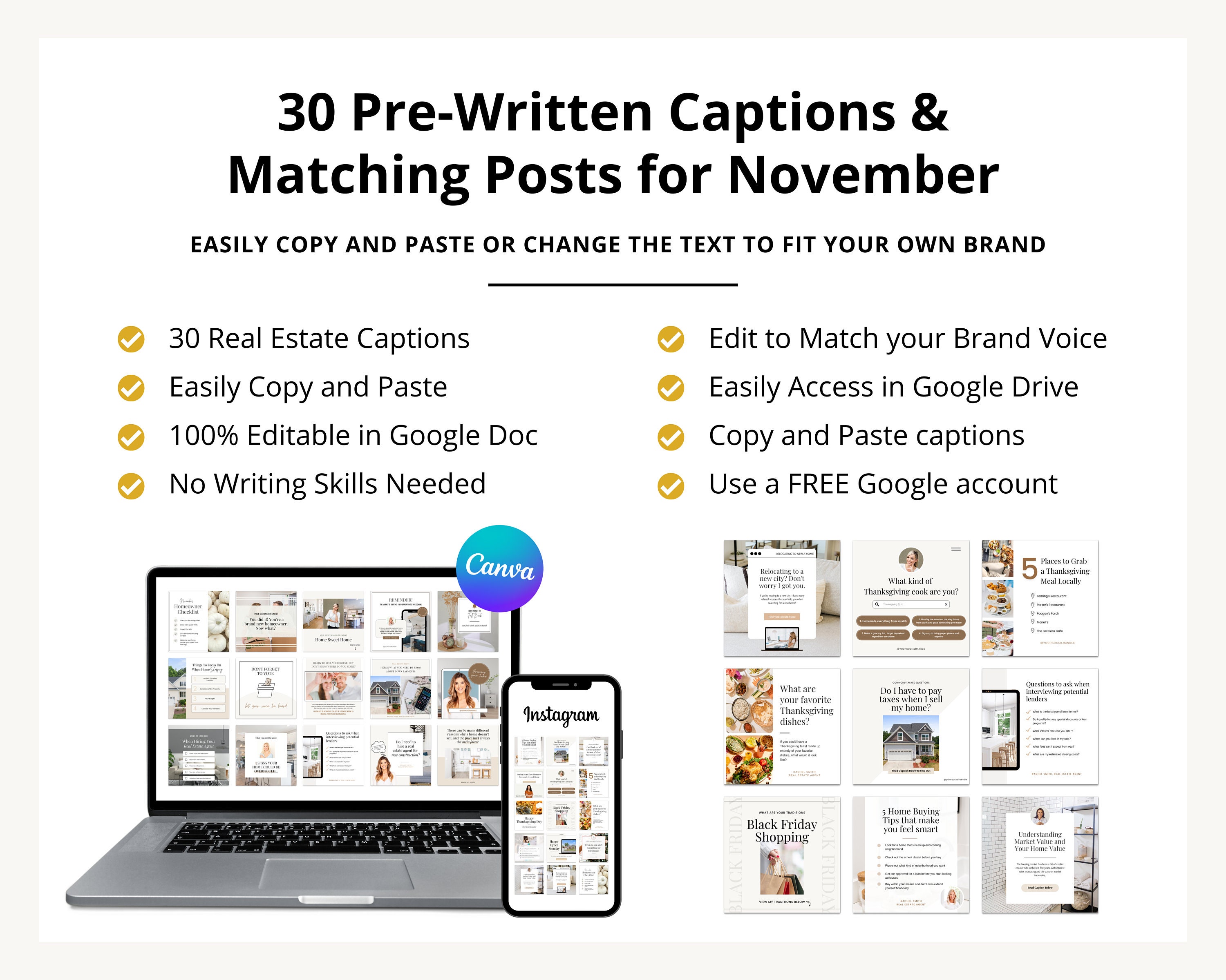 November Real Estate Captions & 30 Matching Real Estate Canva Posts ...