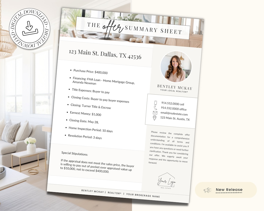 Offer Summary Cover Sheet | Real Estate Marketing | Multiple Offer ...