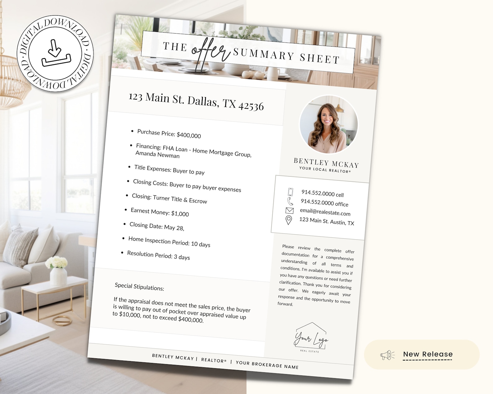 Offer Summary Cover Sheet | Real Estate Marketing | Multiple Offer ...