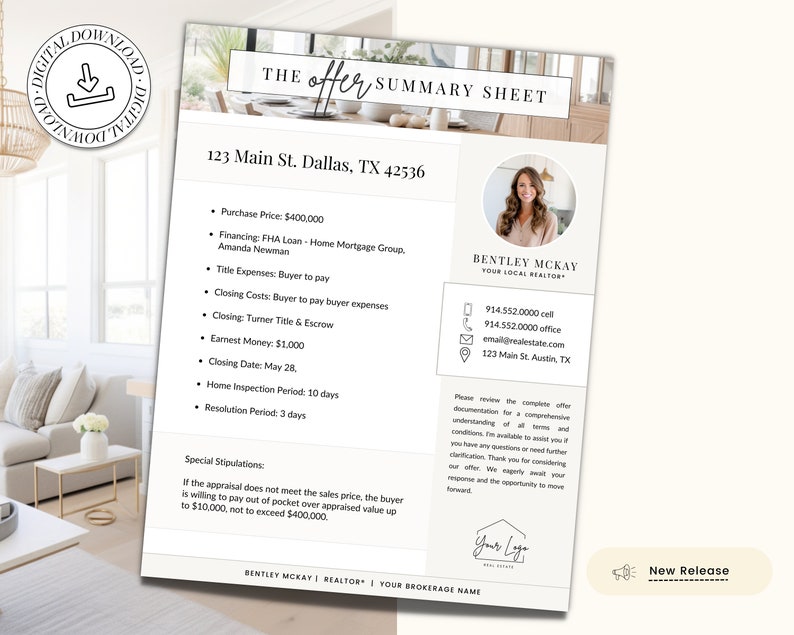 Offer Summary Cover Sheet | Real Estate Marketing | Multiple Offer ...