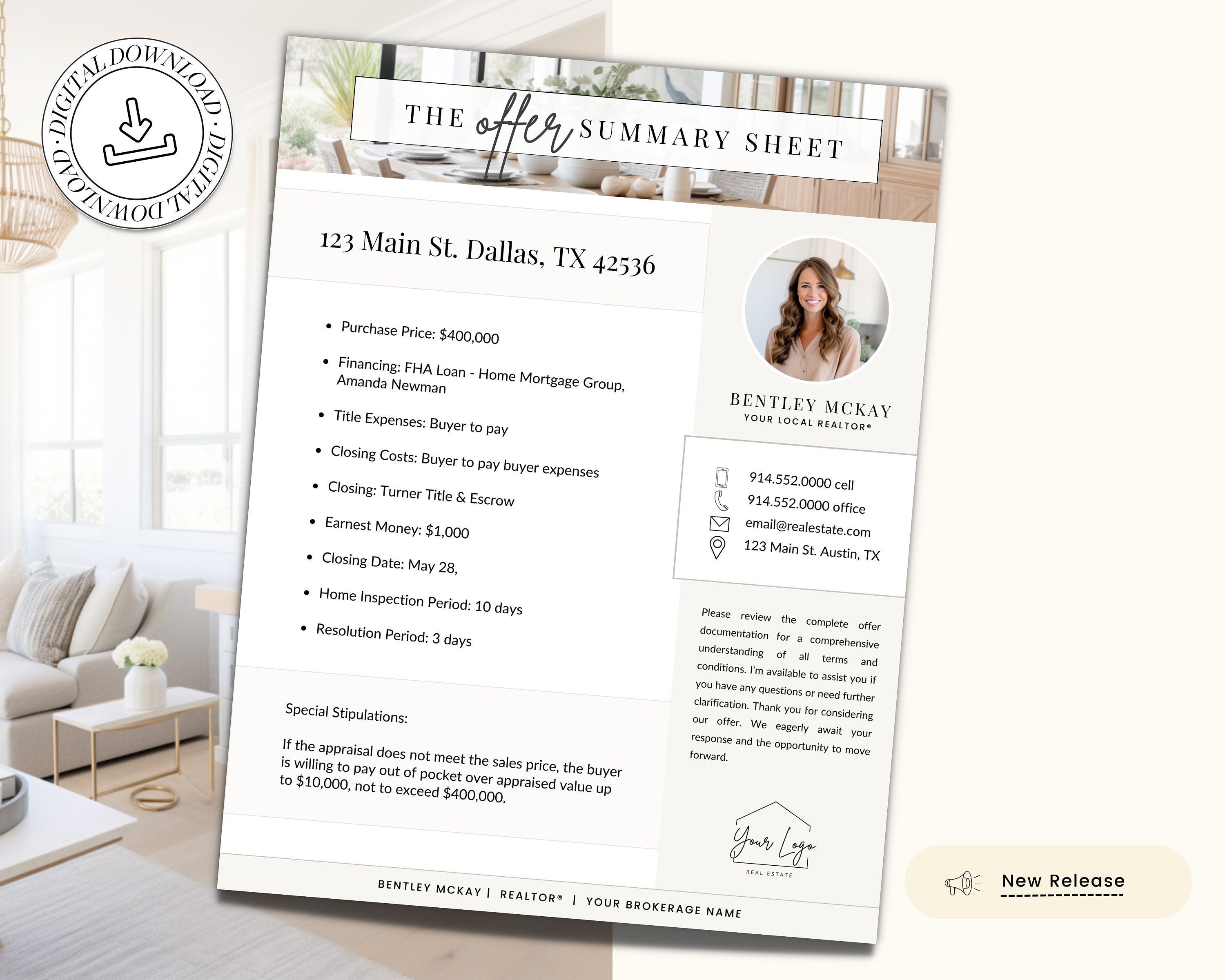 Offer Summary Cover Sheet | Real Estate Marketing | Multiple Offer ...