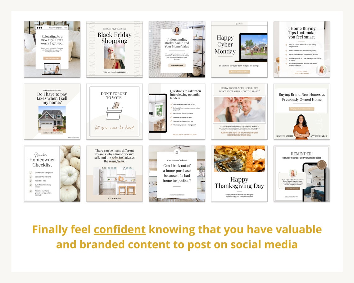November Real Estate Captions & 30 Matching Real Estate Canva Posts ...